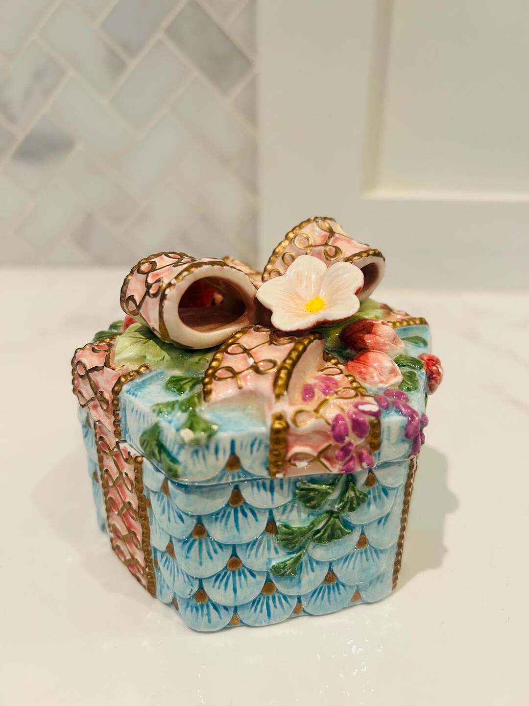 Vintage Fitz and Floyd Porcelain Jewelry Box: Pink Roses, Gold Trim - Etsy