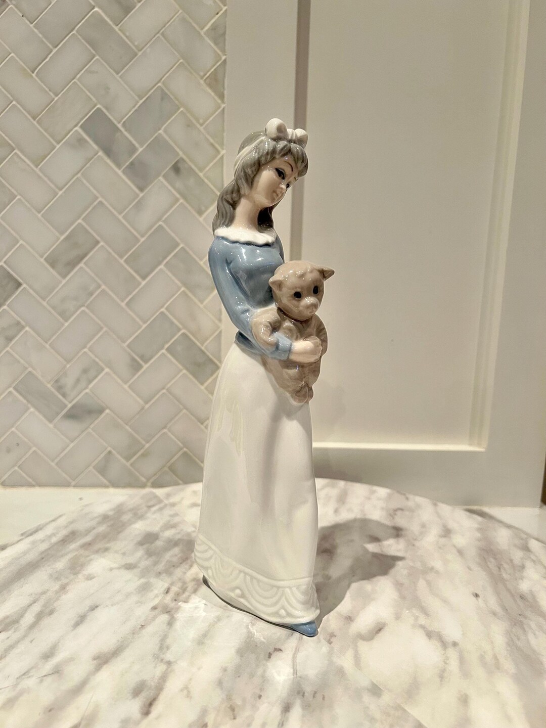 Tengra Spanish Porcelain Vintage Figurine - Young Girl With Teddy Bear ...