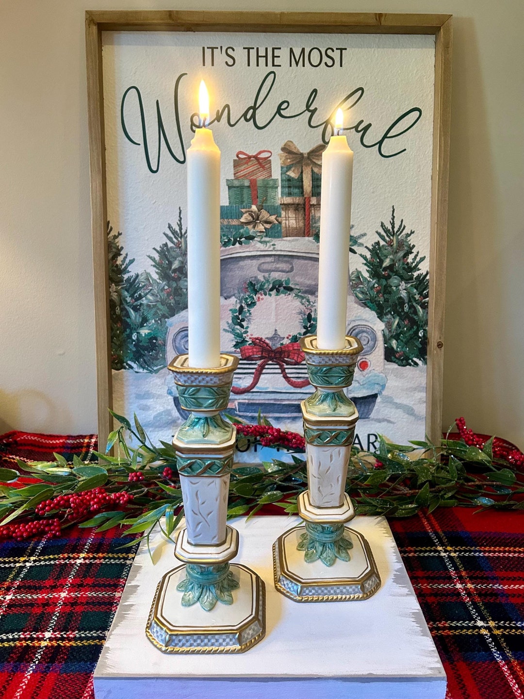 Fitz and Floyd Gregorian Pair of Candlesticks Christmas Decor, Tablescape, Mantel Tapers, Fitz ...