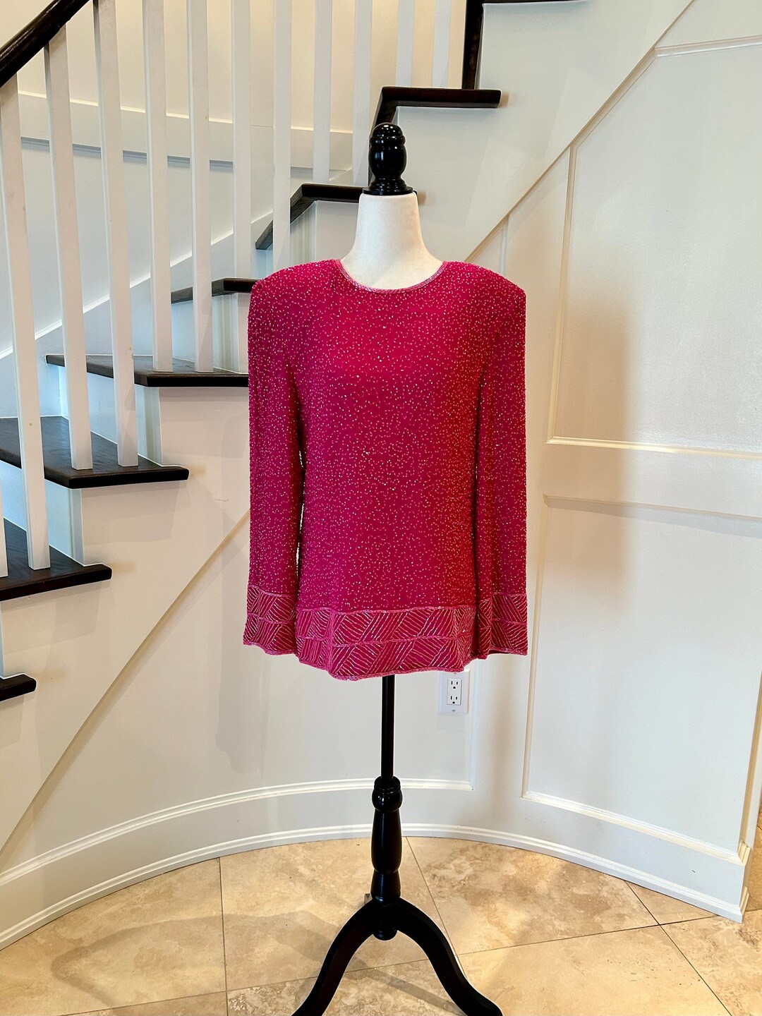 100% Silk Hot Pink Beaded Top by Joan Leslie for Talbots Vintage Glam ...