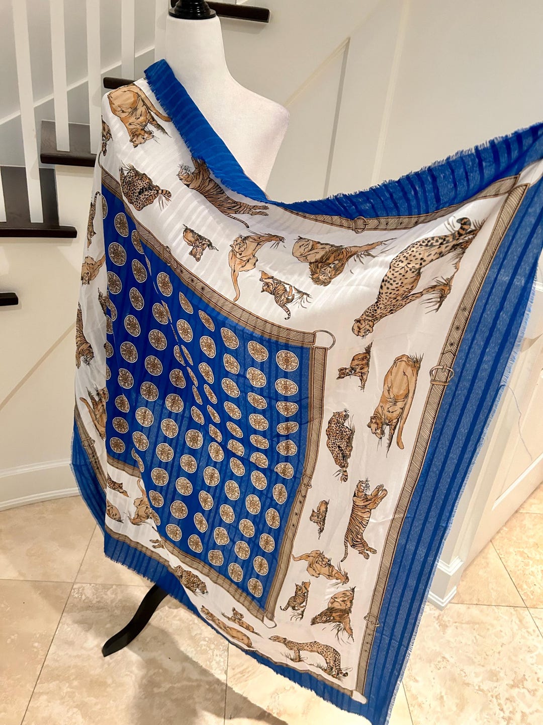 Big Cats Vintage Scarf Gina Ruccini Large 42" Square | Cat Gifts, Lion ...