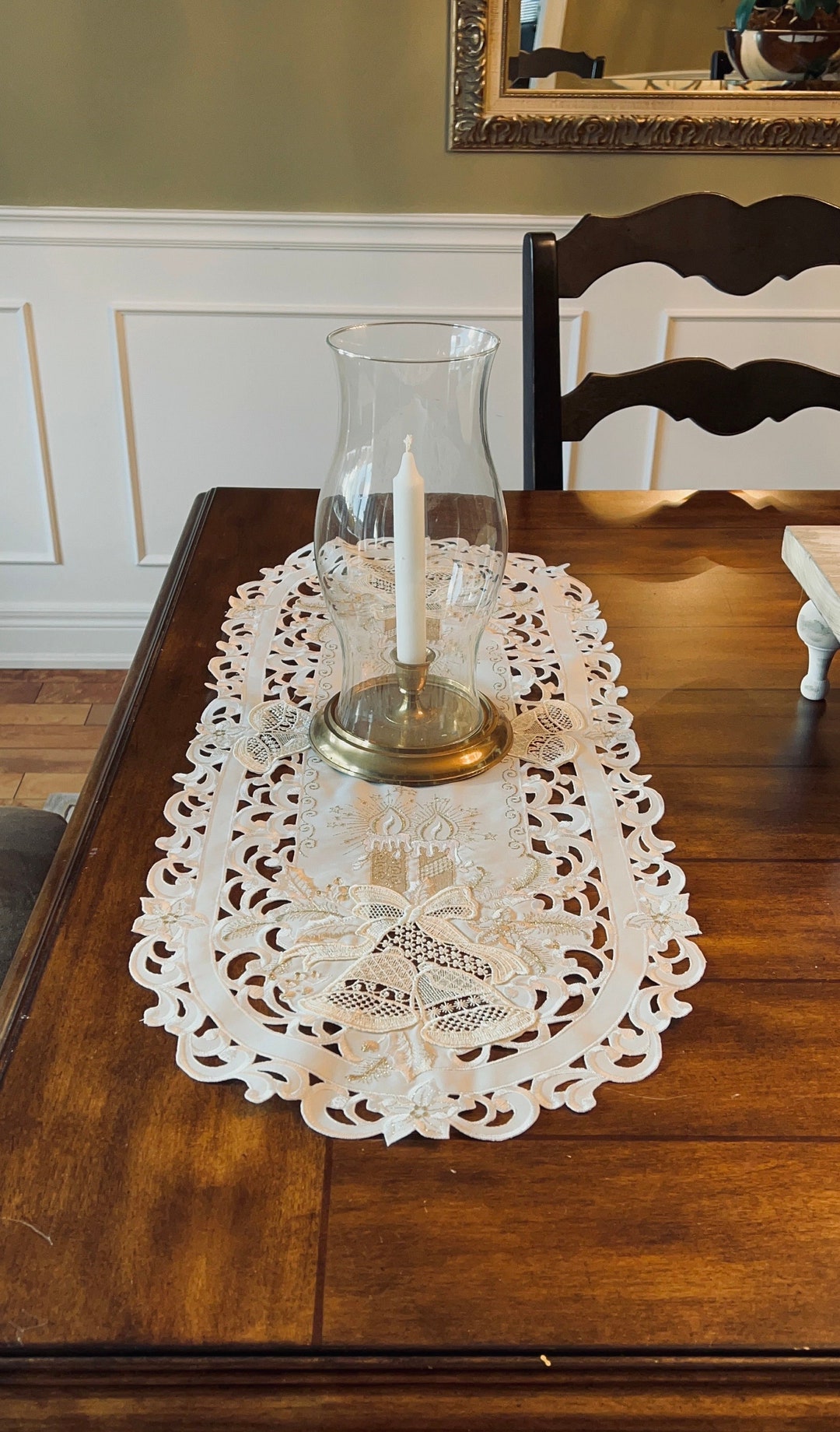 Vintage 34" Ivory and Gold Christmas Table Runner | Granny Chic Style ...