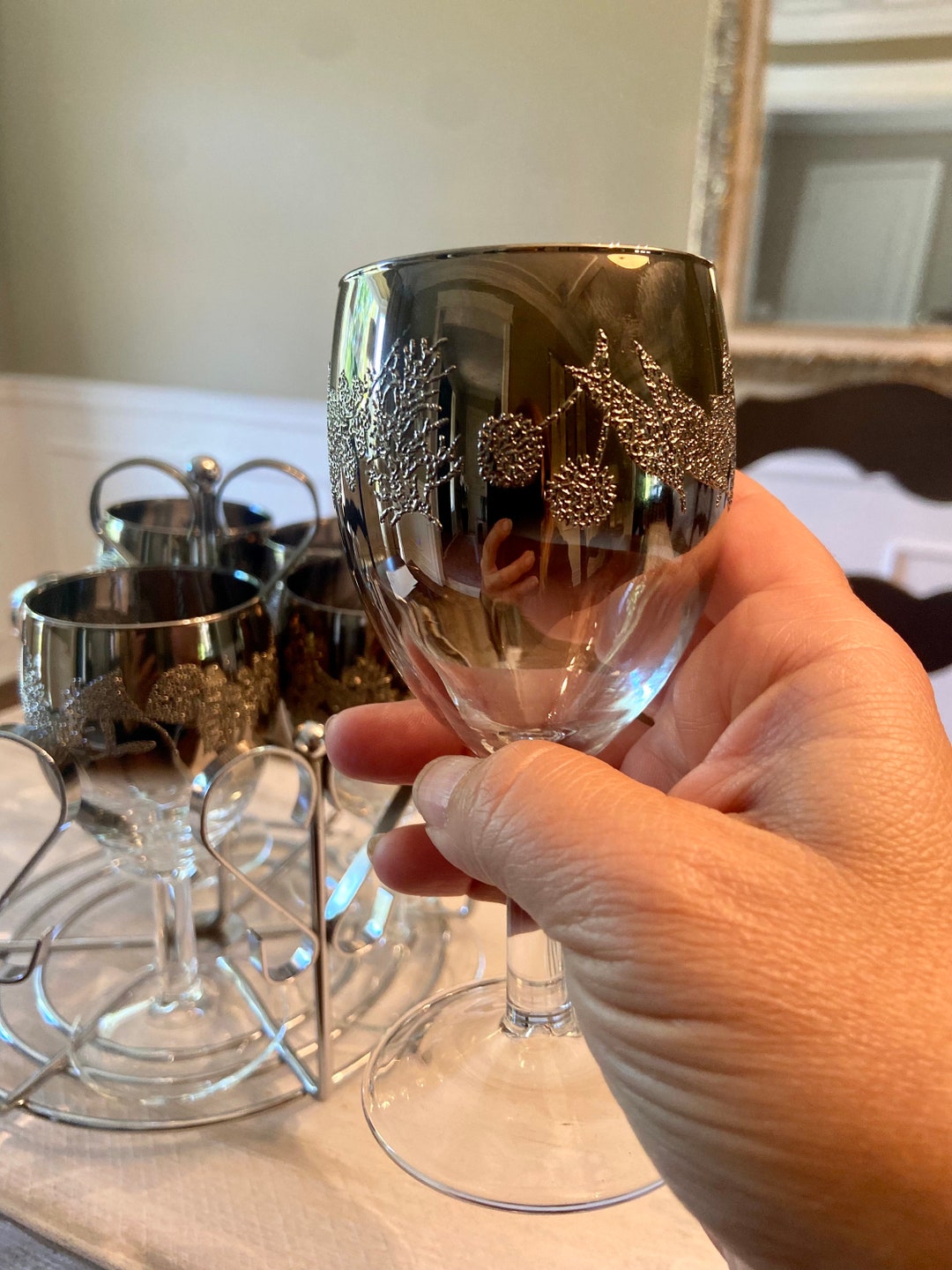 Mid-century Embossed Silver Fade Wineglasses in Original Caddy | Made ...