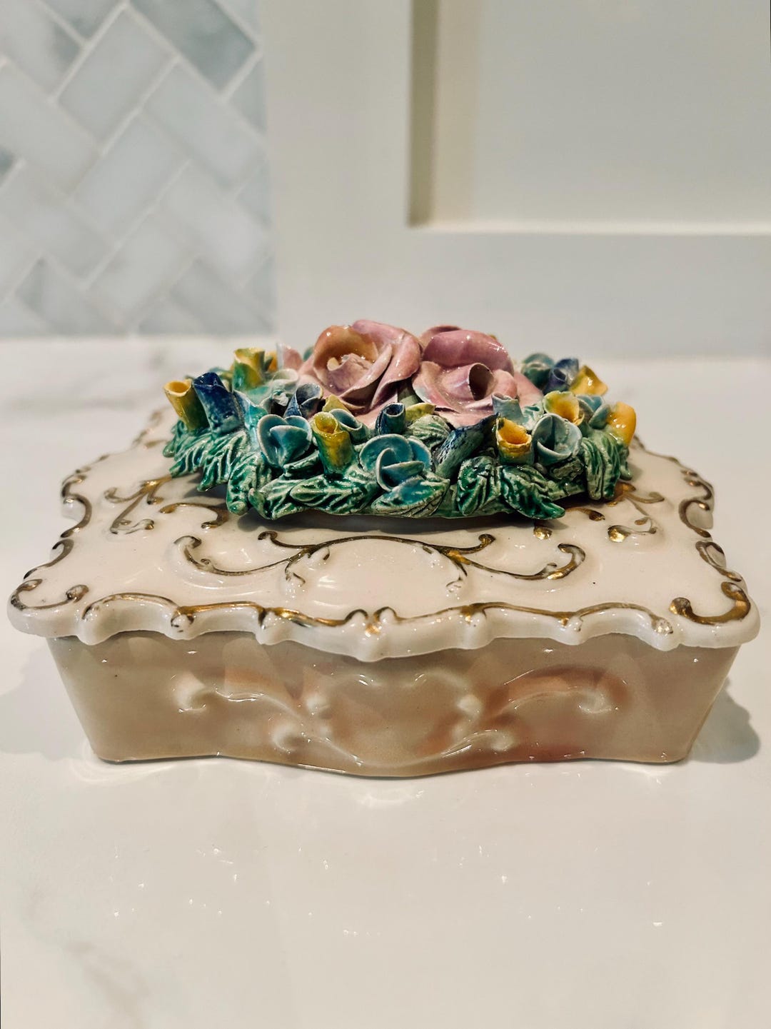 Vintage Capodimonte Style Jewelry Box With Lid - Shabby Chic, Coquette ...