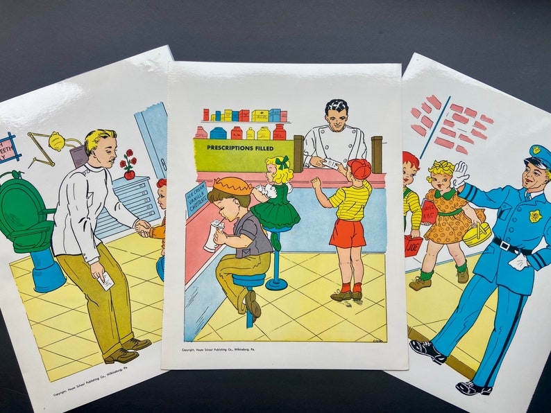 Vintage 1960's Child Laminated Community Helper Posters - Etsy
