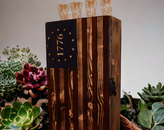 Hanging 1776 Flag Whiskey Box in Color, Blue and Wood Burnt, Betsy, USA ...