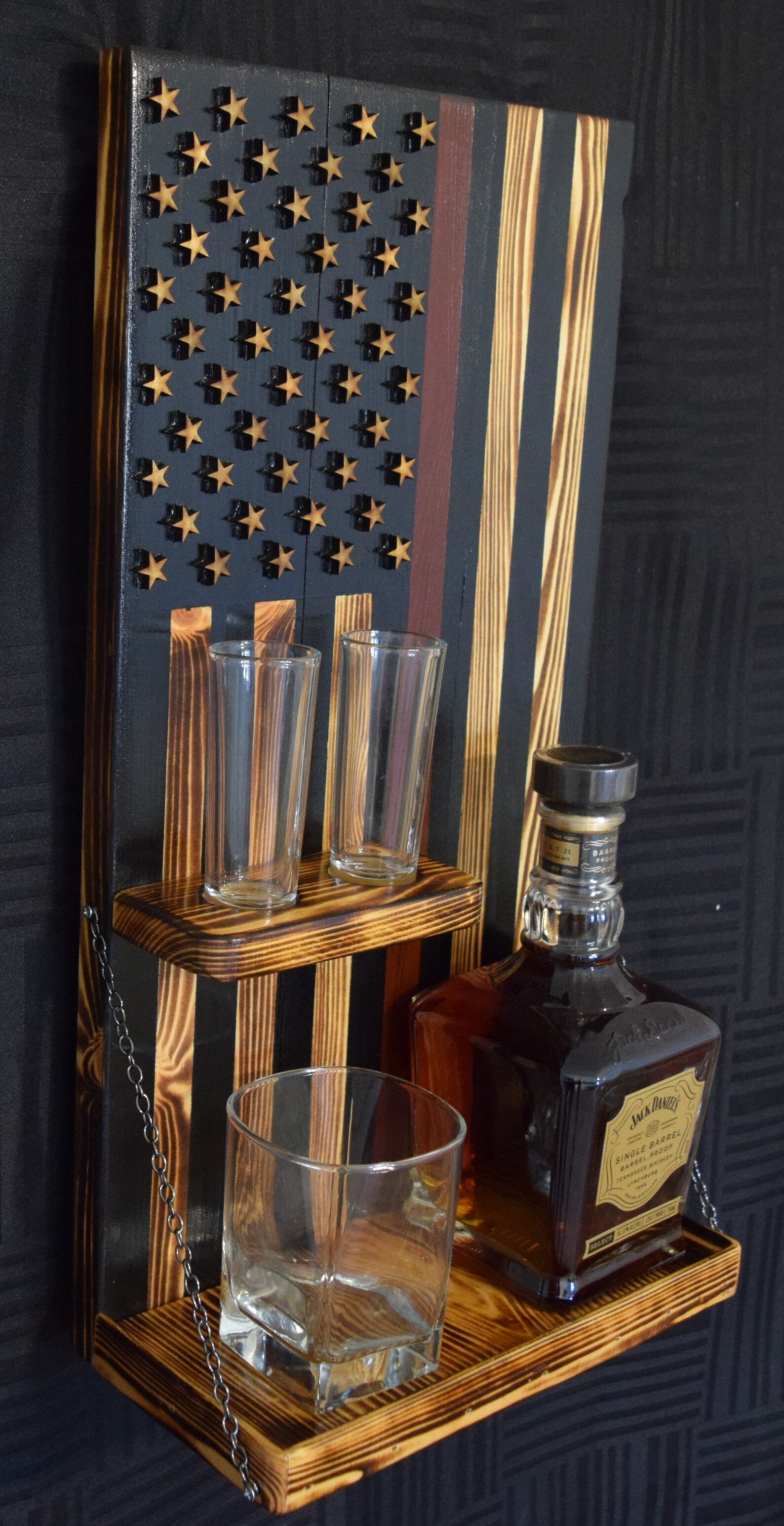 American Flag Whiskey Rack Black Wood Burnt and Red Line - Etsy