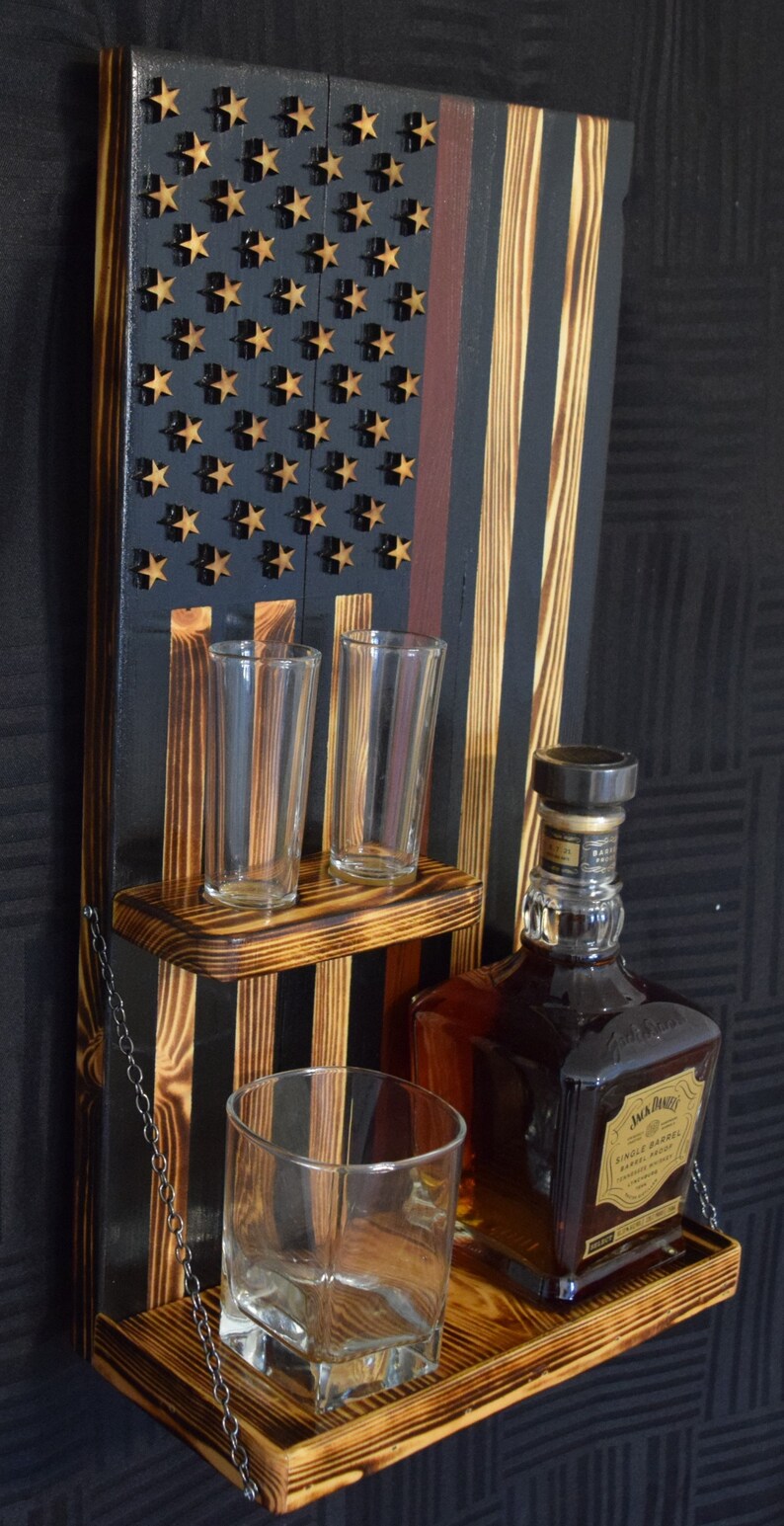 American Flag Whiskey Rack Black Wood Burnt and Red Line - Etsy