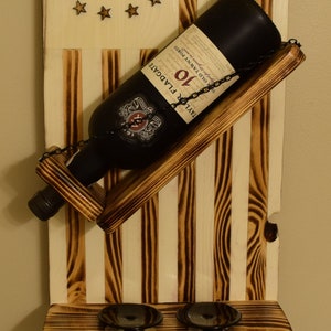 1776 Flag Wine Rack White and Wood Burnt, Patriotic 1776 Wine Bottle ...