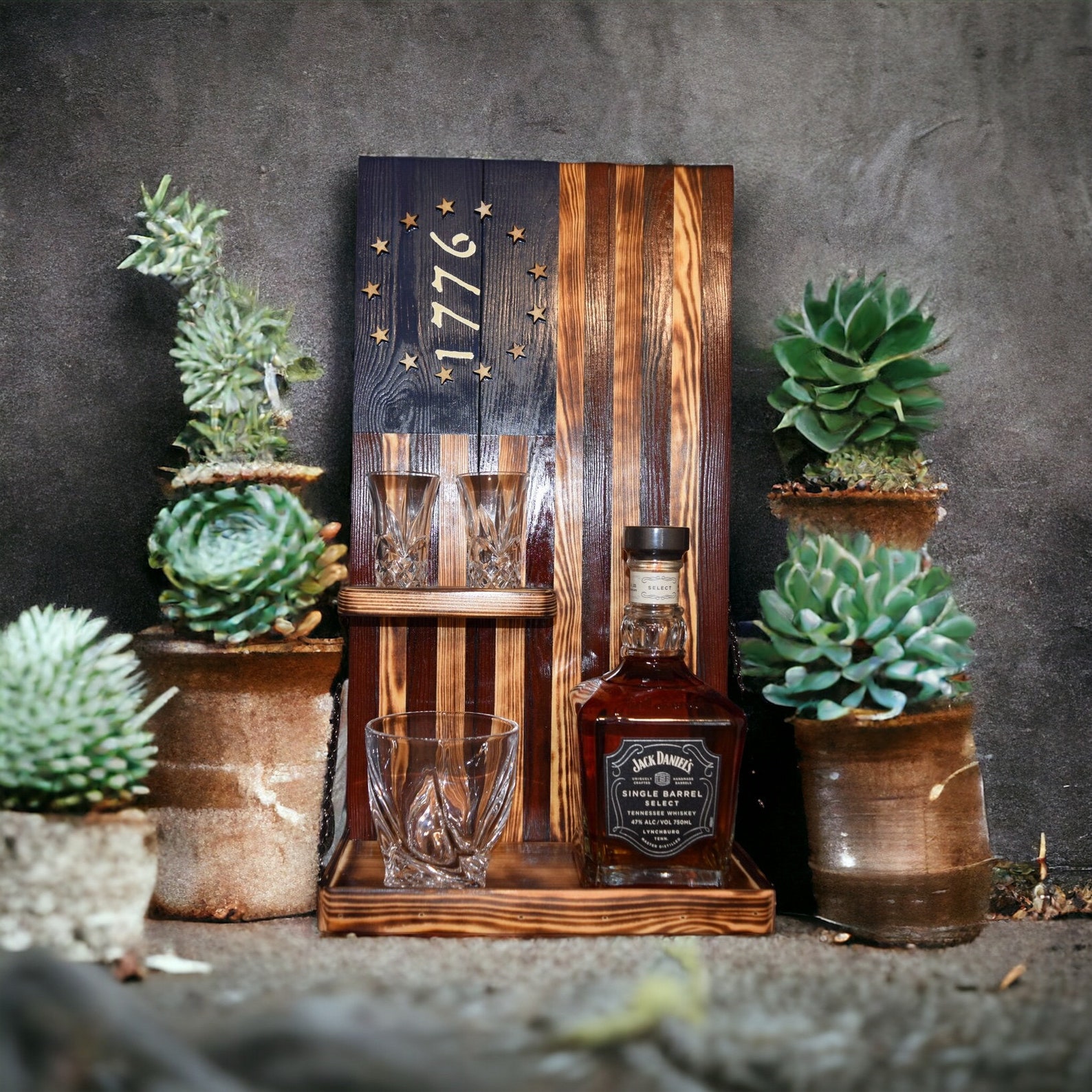 Handmade 1776 Flag Whiskey Rack, Wood Burnt Patriotic Bar Decor - Etsy