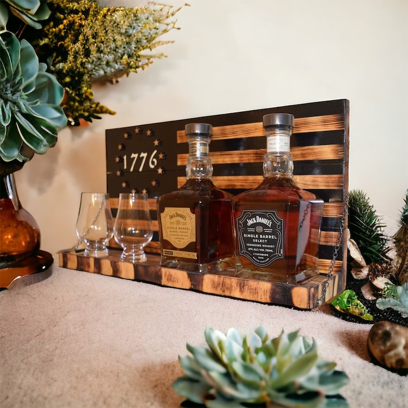 Handmade 1776 Betsy Flag Whiskey Rack, Wood Burnt Bar Decor - Etsy