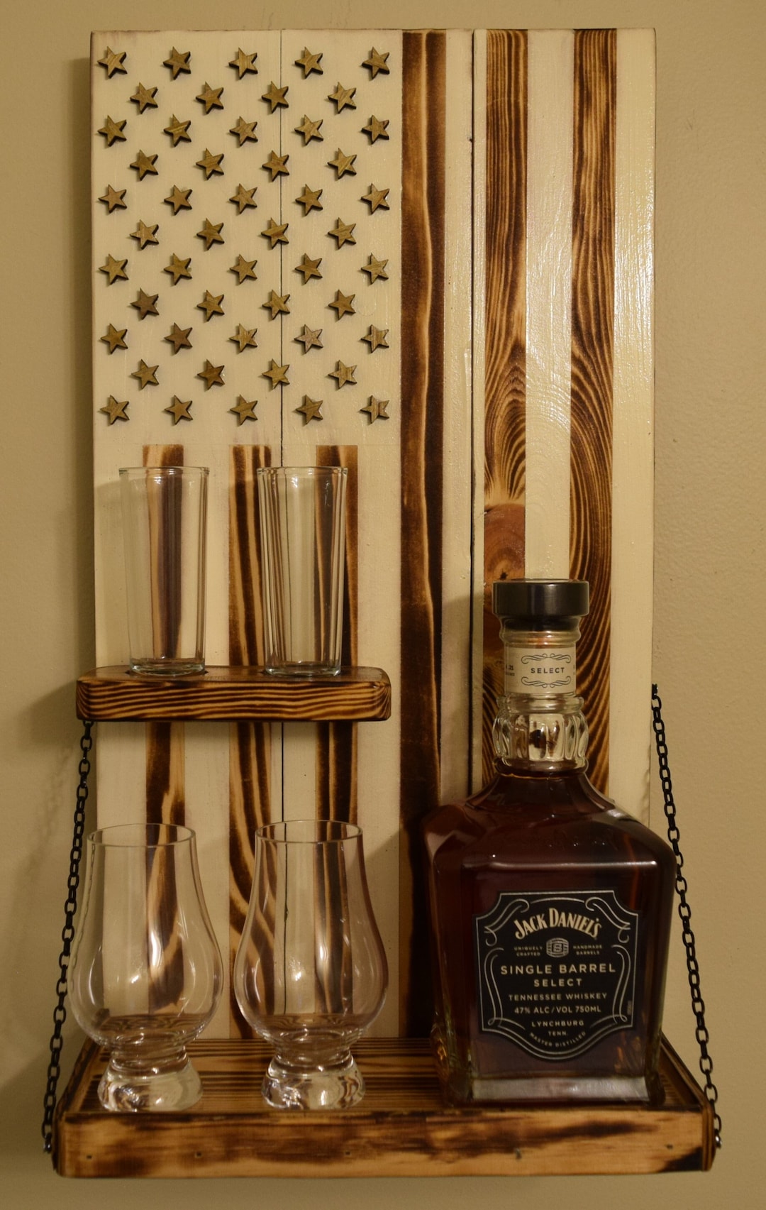 American Flag Whiskey Rack White and Wood Burnt, Whiskey Bottle Rack ...