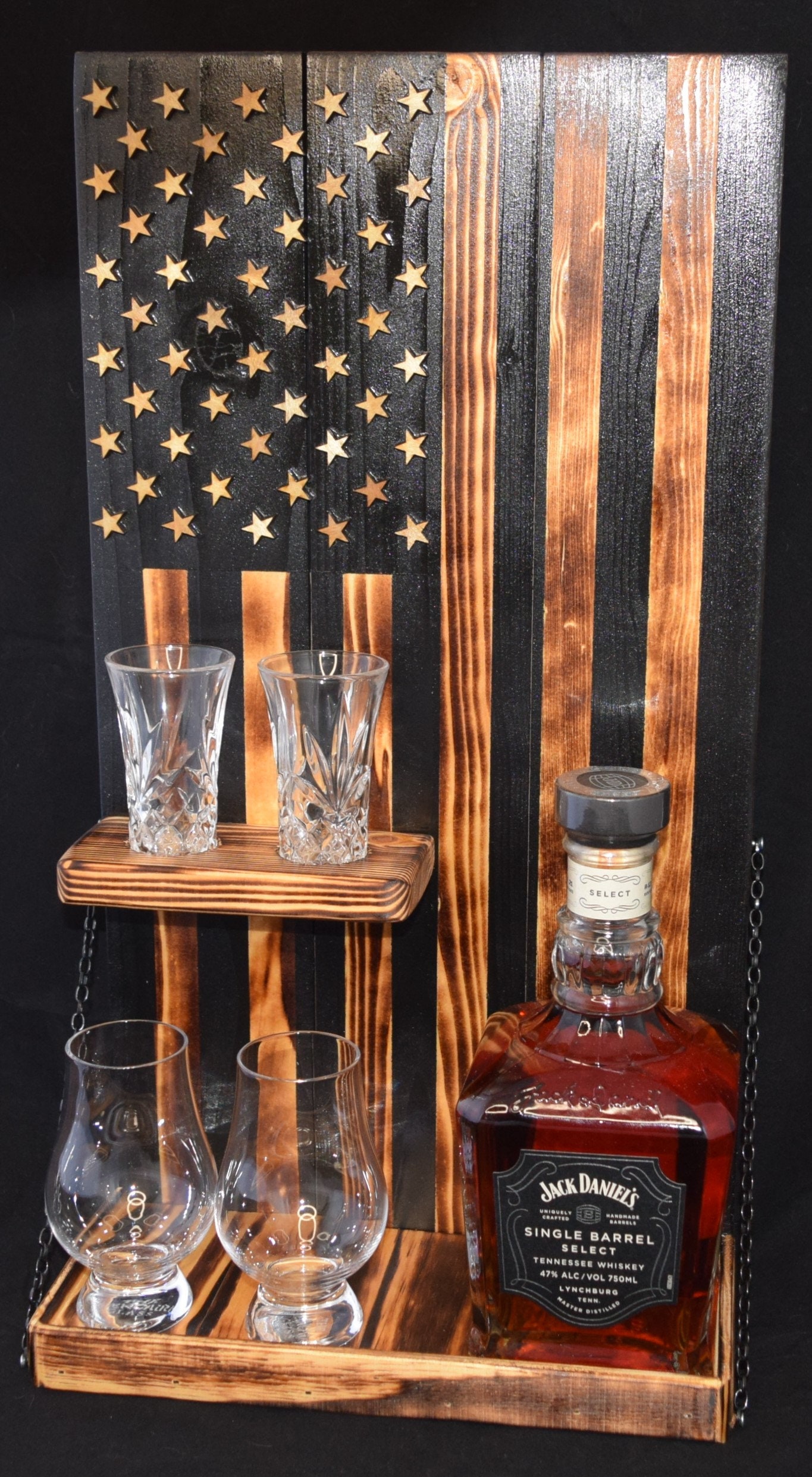 American Flag Whiskey Rack Black and Wood Burnt Patriotic - Etsy