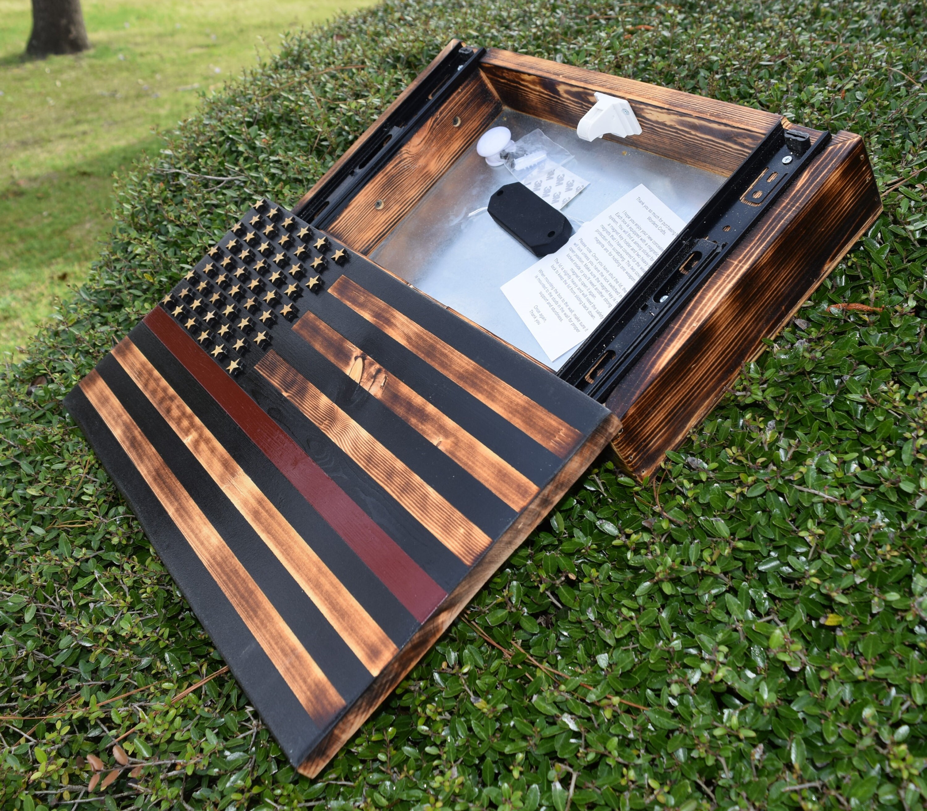 American Flag Concealed Sliding Wall Hanger in Black With Red Line and ...