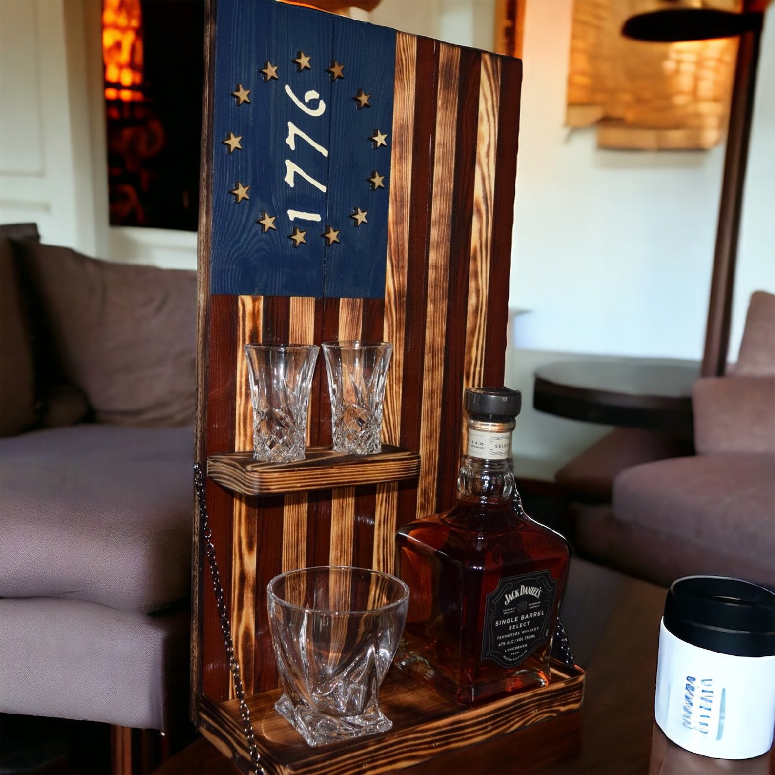 Handmade 1776 Flag Whiskey Rack, Wood Burnt Patriotic Bar Decor - Etsy