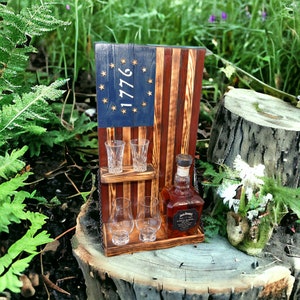 Handmade 1776 Flag Whiskey Rack, Wood Burnt Patriotic Bar Decor - Etsy