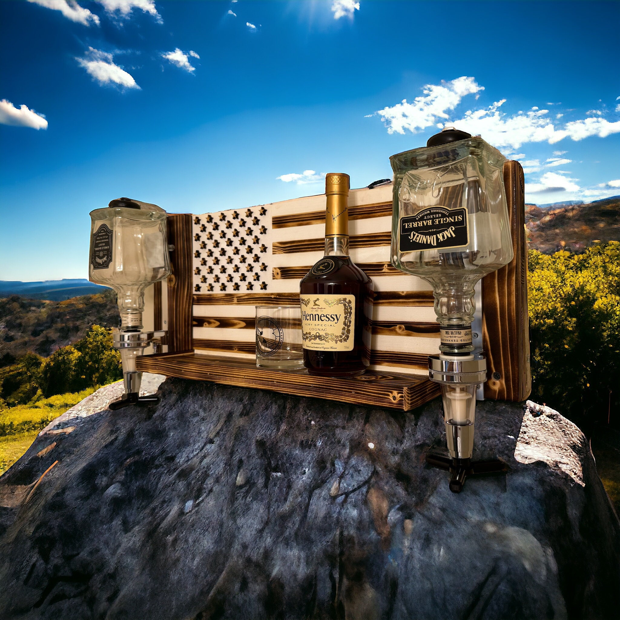 American Flag Whiskey Rack White and Wood Burnt With Dispenser, Whiskey ...