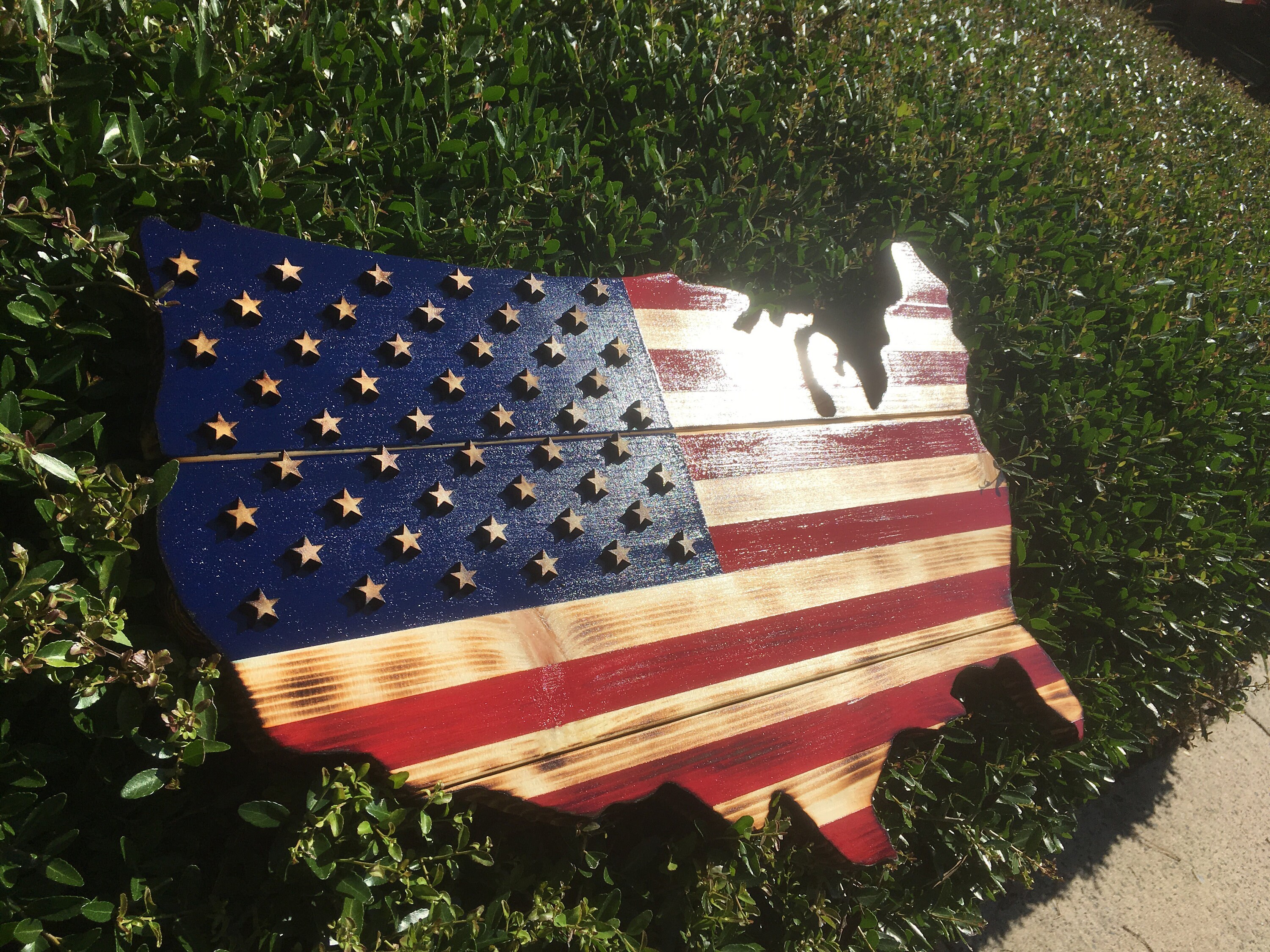 Small United States Shaped Flag in Red Blue and Wood Burnt | Etsy