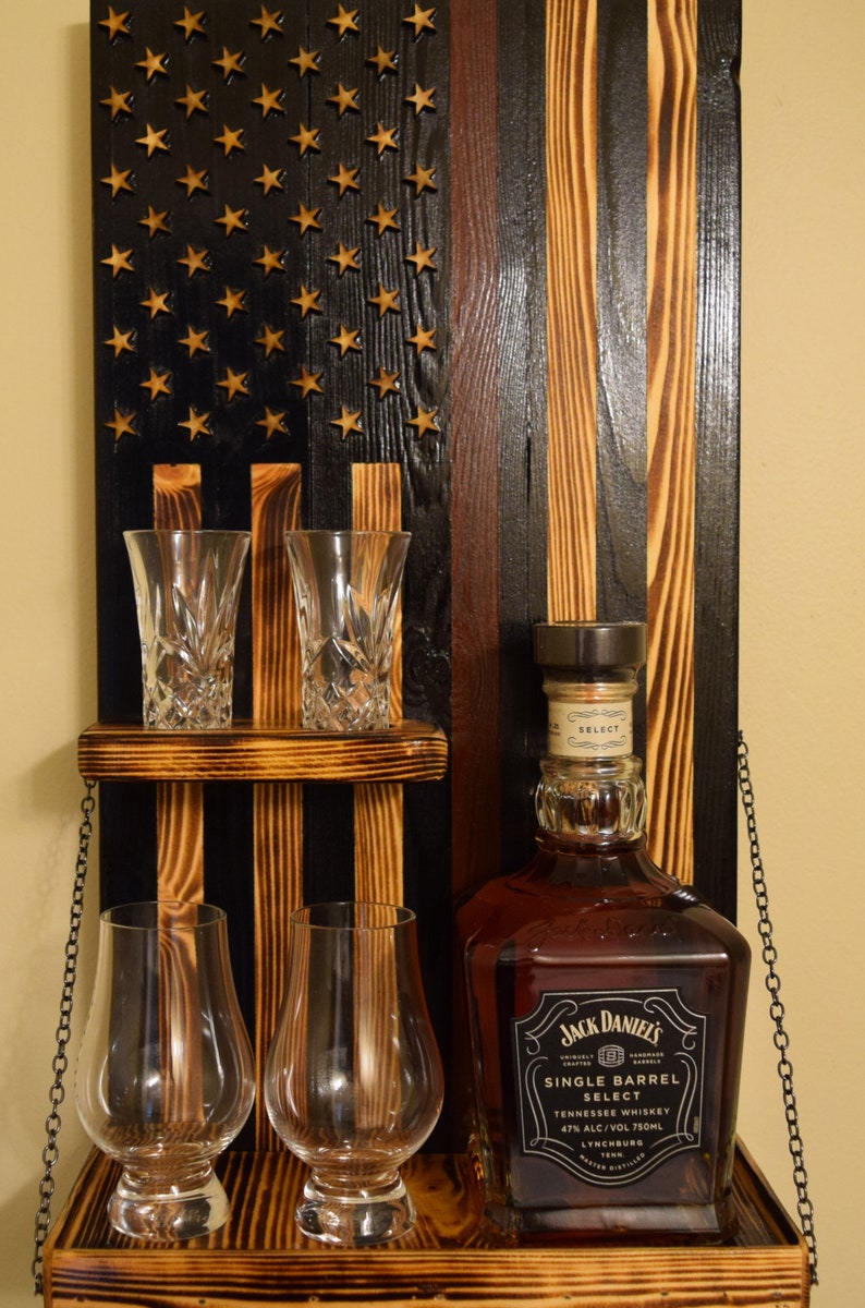 American Flag Whiskey Rack Black Wood Burnt and Red Line - Etsy