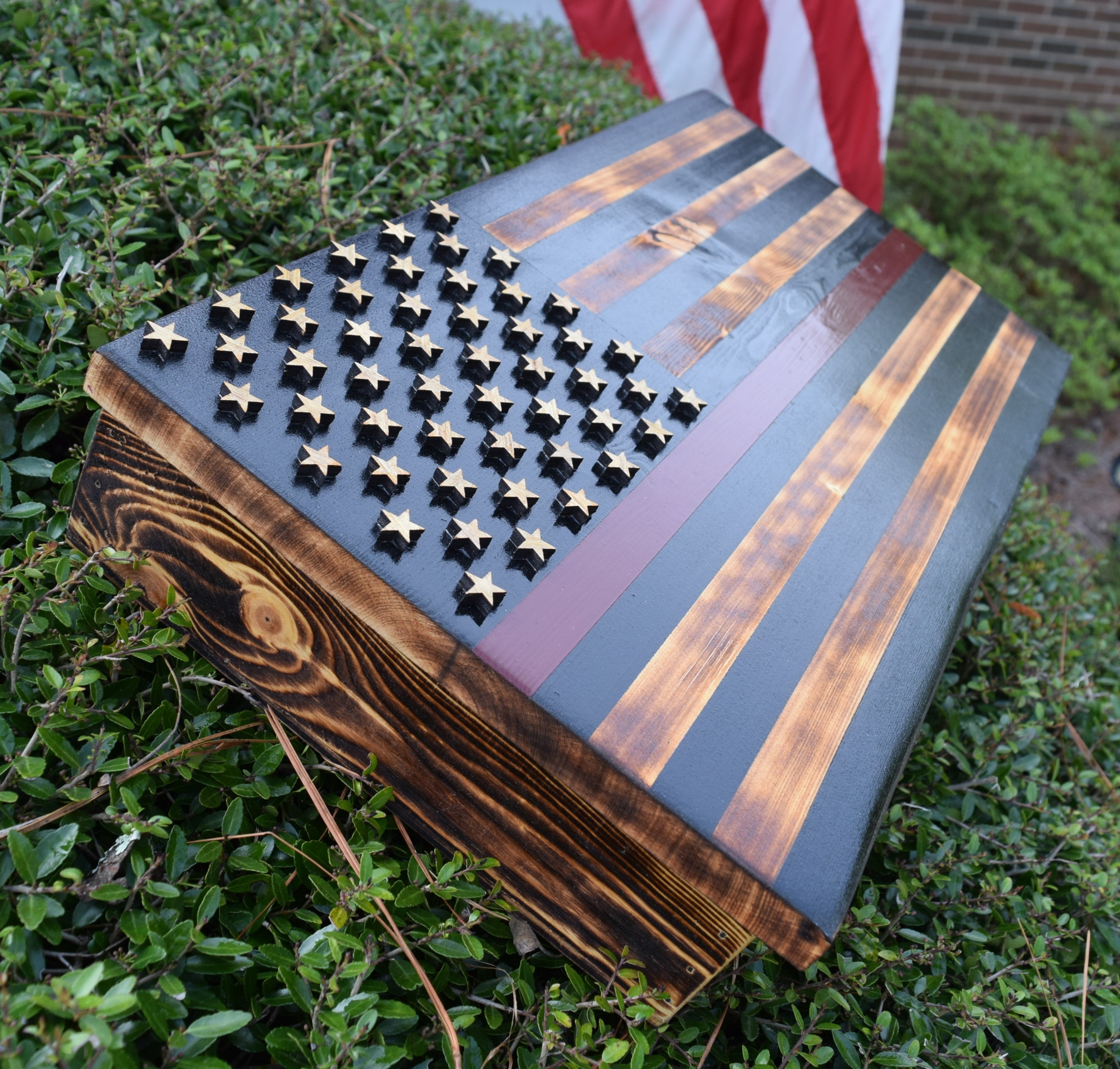 American Flag Concealed Sliding Wall Hanger in Black With Red Line and ...