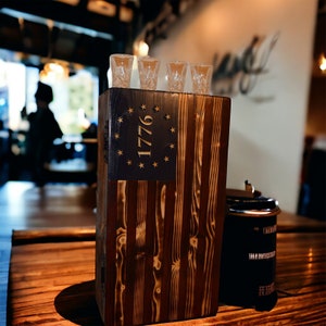 Hanging 1776 Flag Whiskey Box in Color, Blue and Wood Burnt, Betsy, USA ...