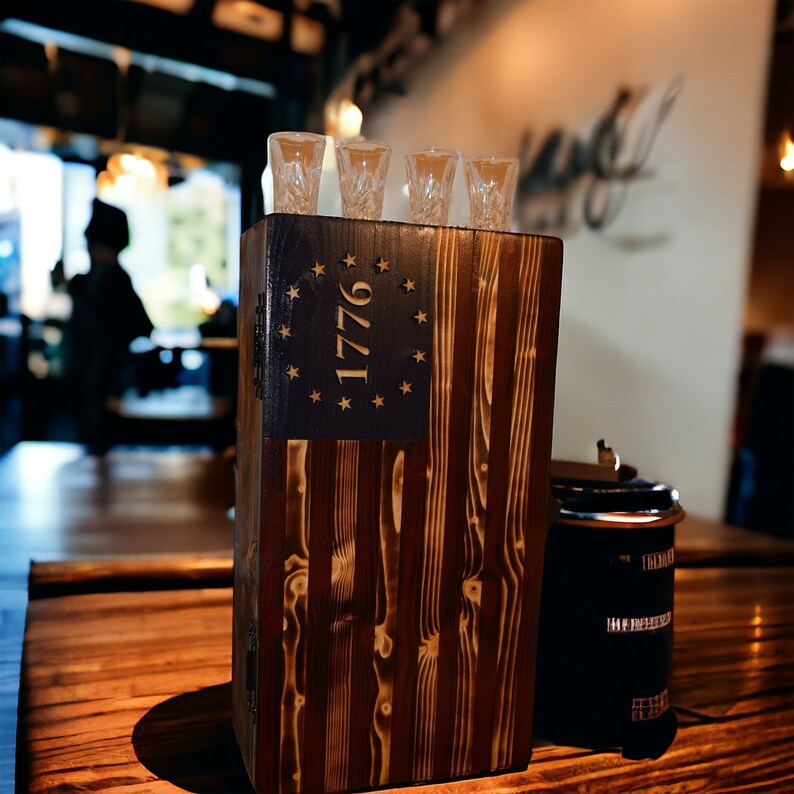 Hanging 1776 Flag Whiskey Box in Color, Blue and Wood Burnt, Betsy, USA ...
