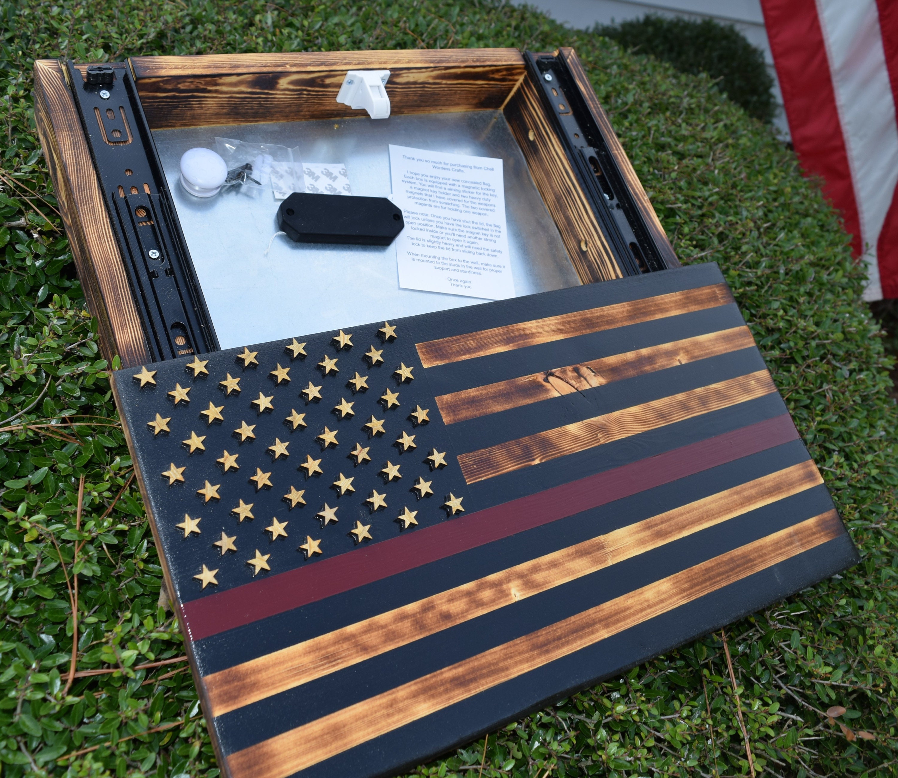 American Flag Concealed Sliding Wall Hanger in Black With Red Line and ...