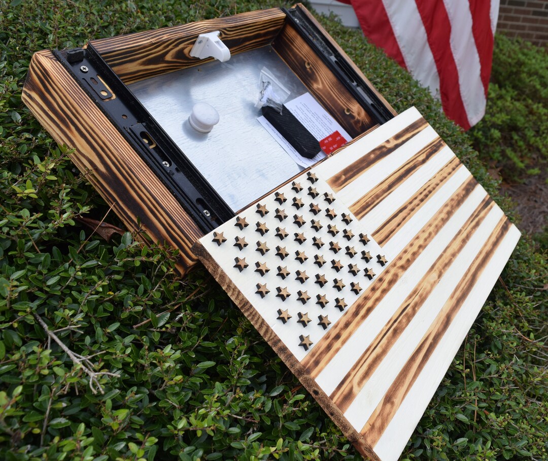 American Flag Concealed Sliding Wall Hanger in White and Wood Burnt ...