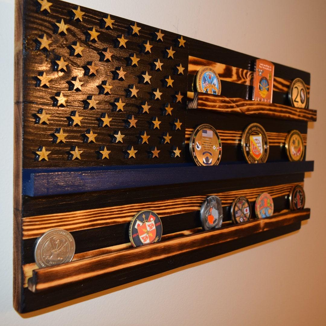Handmade Blue Line American Flag Coin Holder, Challenge Coin Holder ...