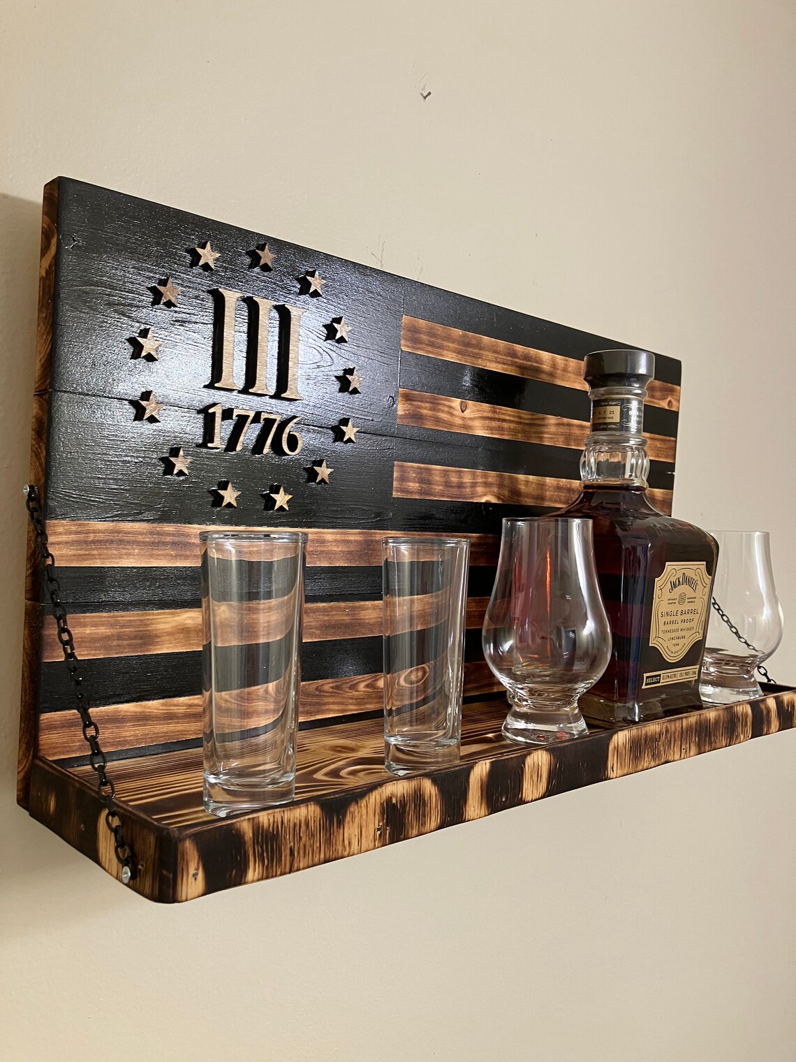 American Flag Whiskey Rack Black and Wood Burnt 3% Whiskey - Etsy