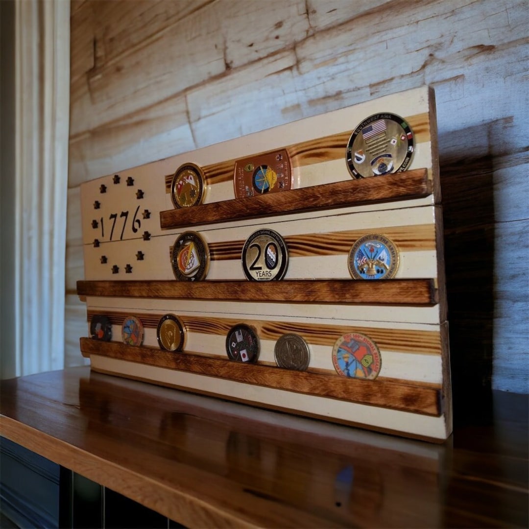 Handmade 1776 American Flag Coin Holder, Challenge Coin Holder Flag ...