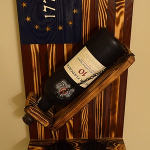 1776 Flag Wine Rack Red, Blue and Wood Burnt, Patriotic Wine Bottle and ...
