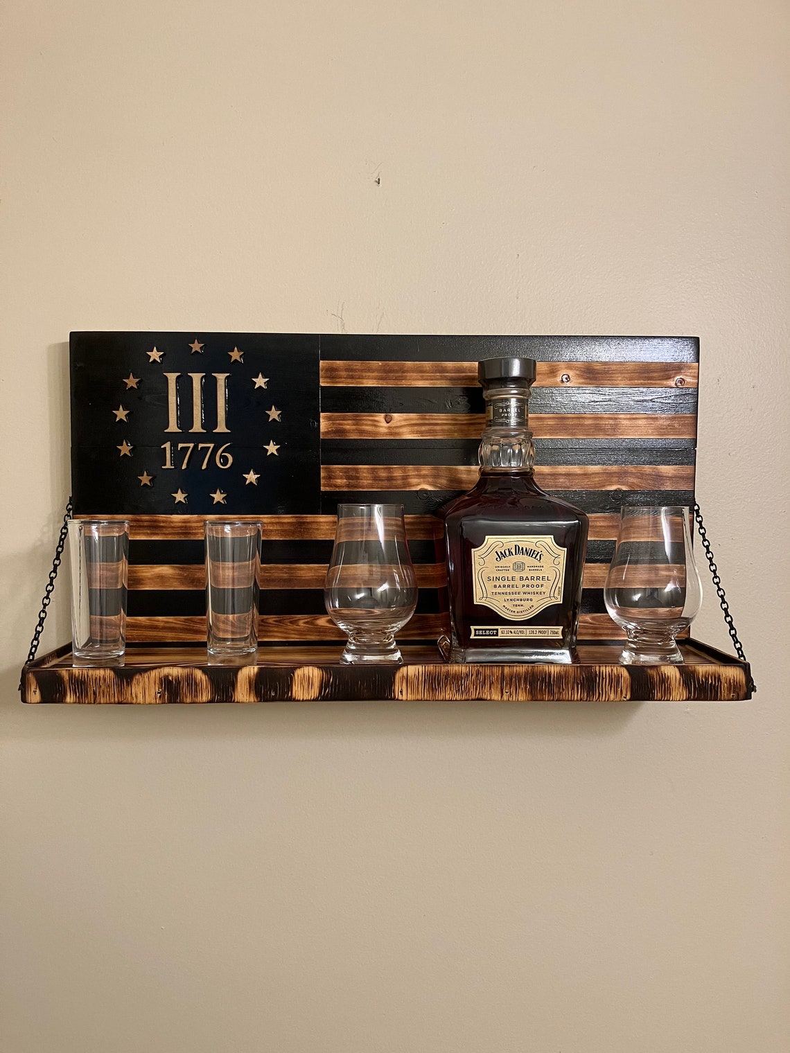 American Flag Whiskey Rack Black and Wood Burnt 3% Whiskey - Etsy