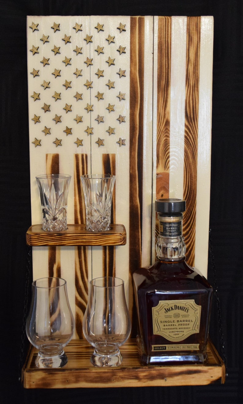 American Flag Whiskey Rack White and Wood Burnt Whiskey - Etsy