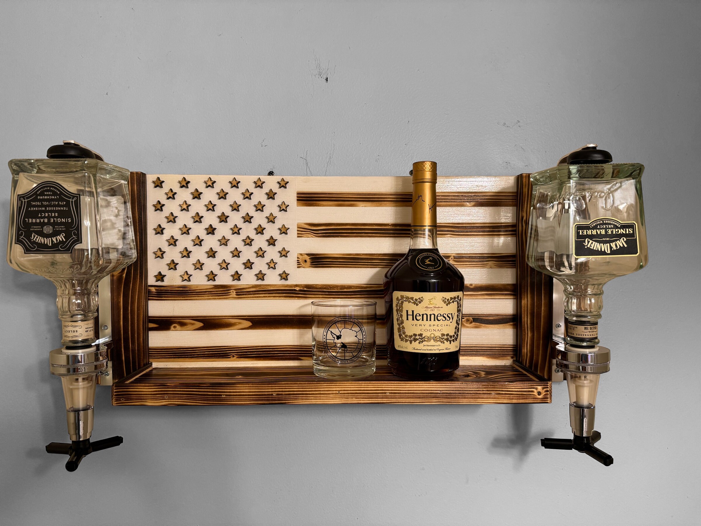 American Flag Whiskey Rack White and Wood Burnt With Dispenser, Whiskey ...