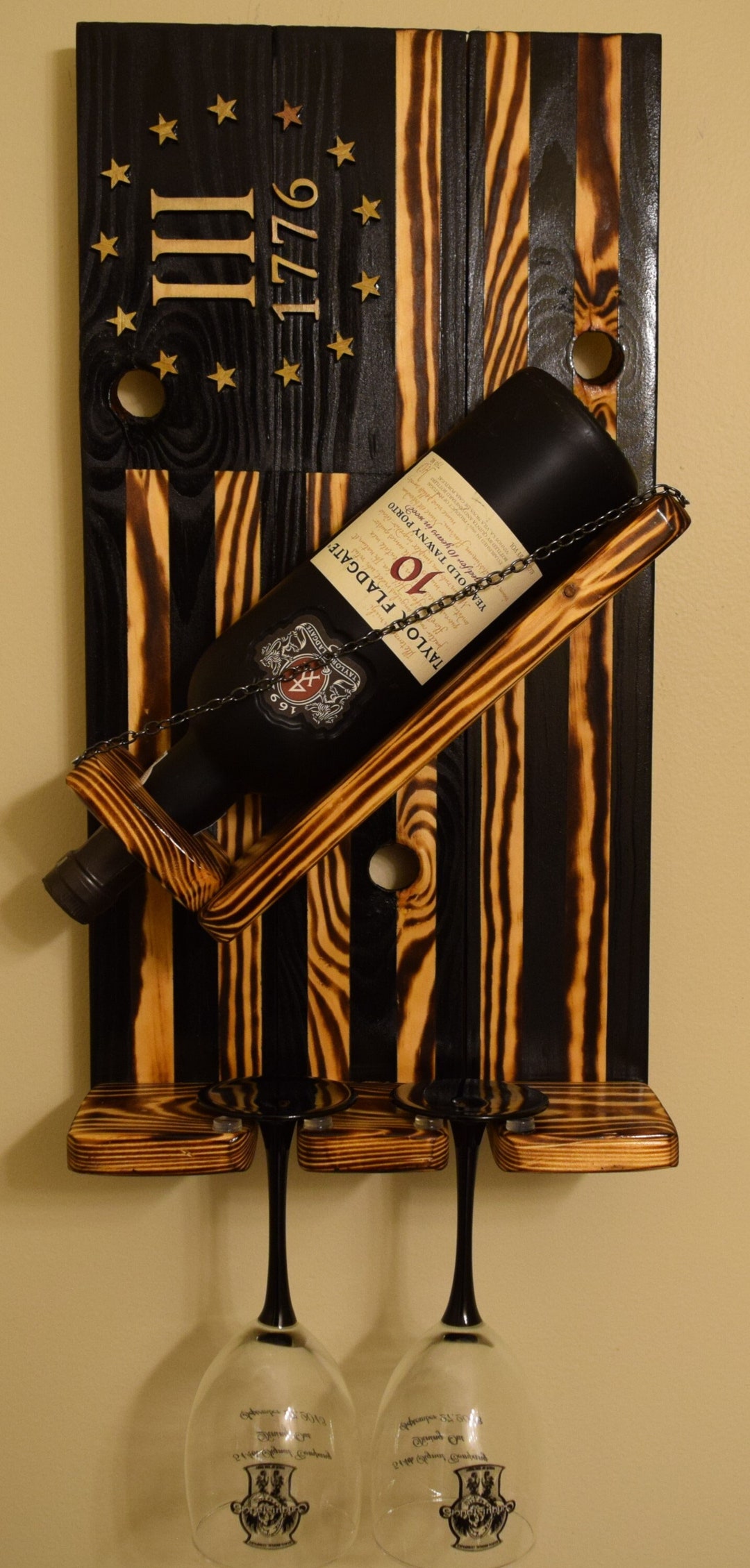 Handmade Wood Burnt Wine Rack, Bottle & Glass Holder - Etsy