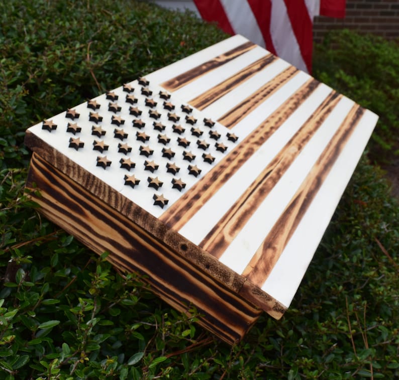 American Flag Concealed Sliding Wall Hanger in White and Wood Burnt ...