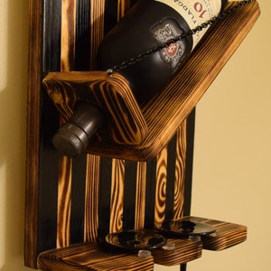 1776 Flag Wine Rack Black and Wood Burnt, Patriotic 1776 Wine Bottle ...