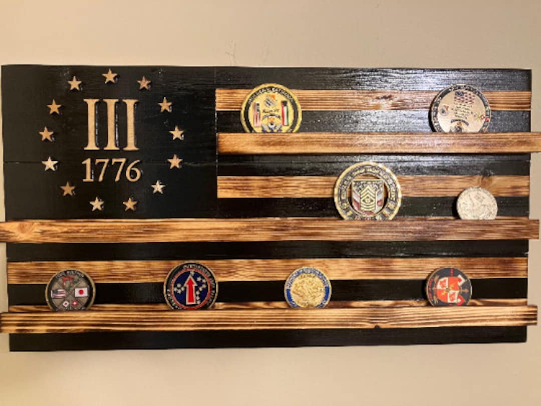 American Flag Challenge Coin Flag, III, Coin Holder, Coin Holder Flag ...