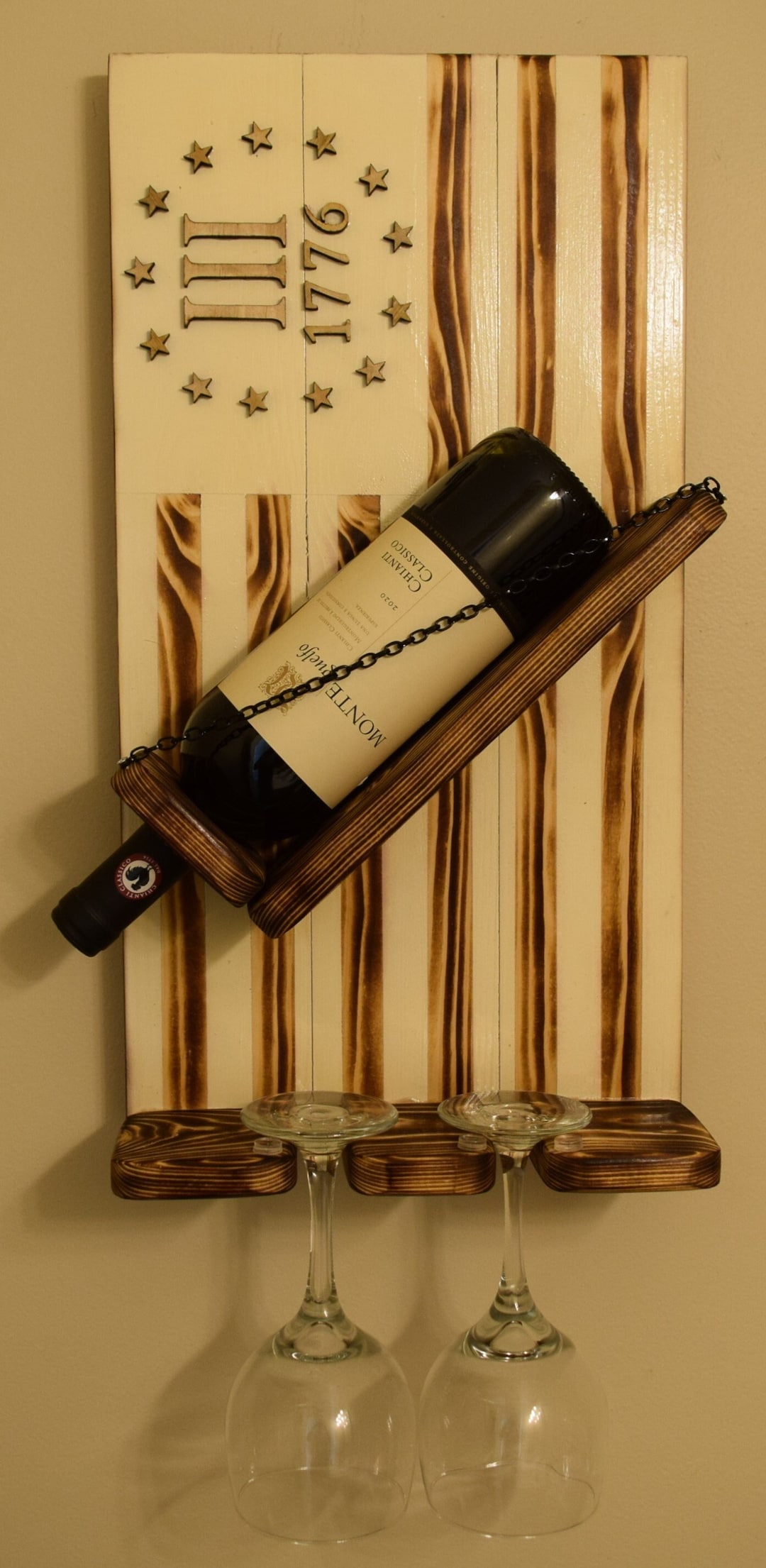 Handmade Wood Burnt Wine Rack, Wall Mounted Bottle & Glass Holder - Etsy