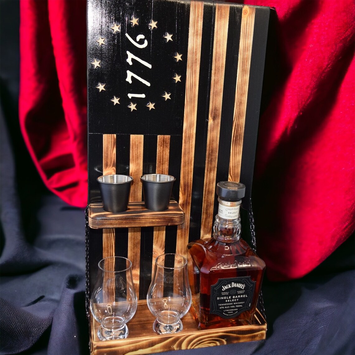 Handmade 1776 American Flag Whiskey Rack, Wood Burnt, Patriotic Decor ...