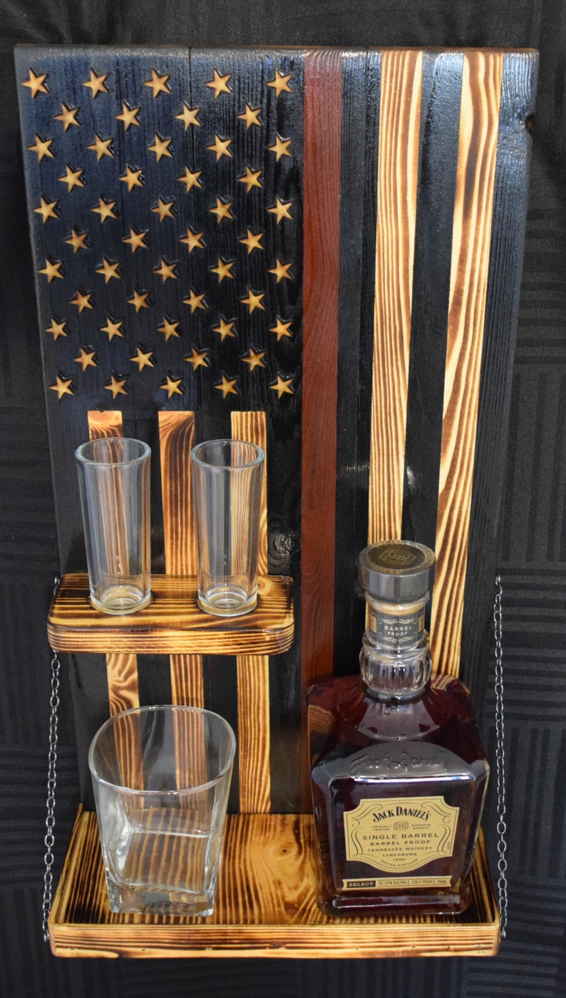 American Flag Whiskey Rack Black Wood Burnt and Red Line - Etsy