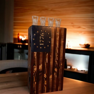 Hanging 1776 Flag Whiskey Box in Color, Blue and Wood Burnt, Betsy, USA ...