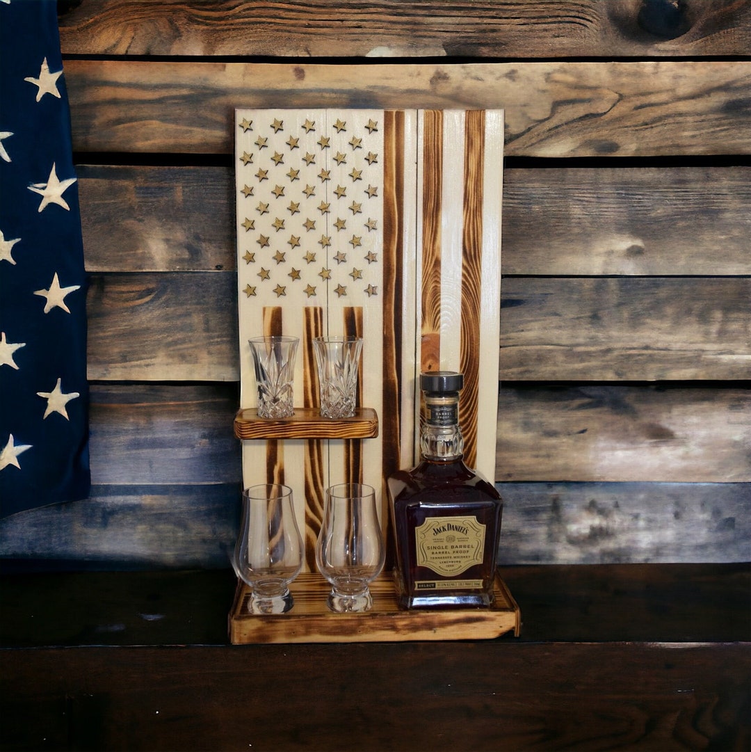 American Flag Whiskey Rack White and Wood Burnt, Whiskey Bottle Rack ...