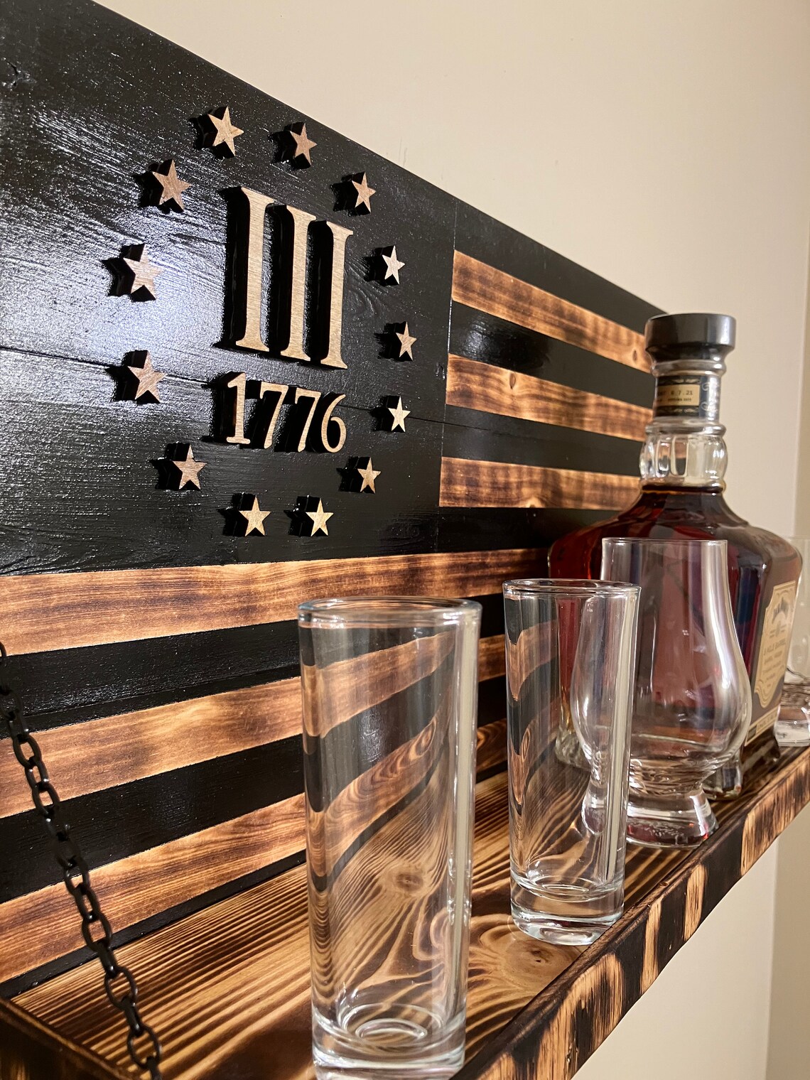 American Flag Whiskey Rack Black and Wood Burnt 3% Whiskey - Etsy