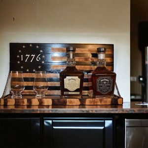 Handmade 1776 Betsy Flag Whiskey Rack, Wood Burnt Bar Decor - Etsy