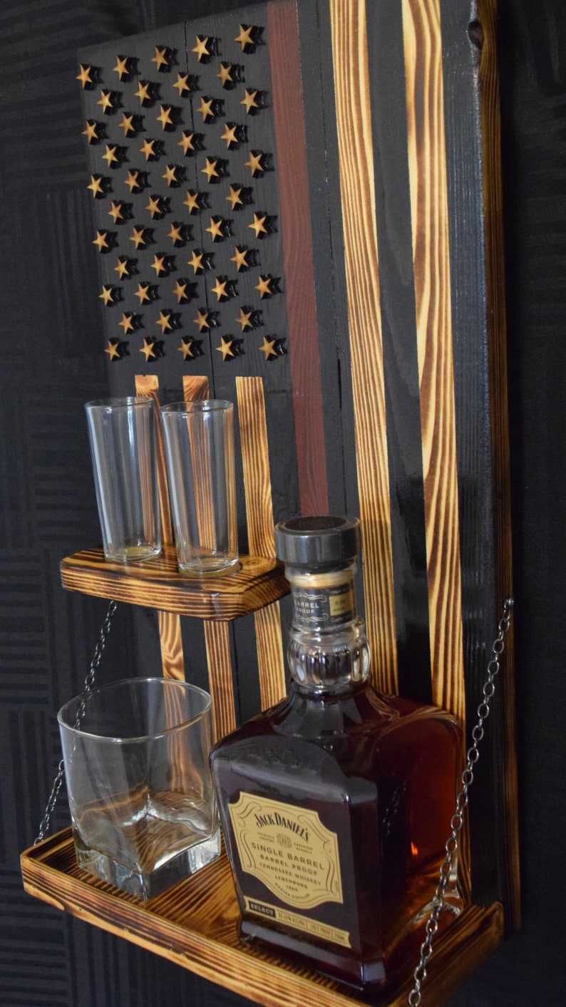 American Flag Whiskey Rack Black Wood Burnt and Red Line - Etsy