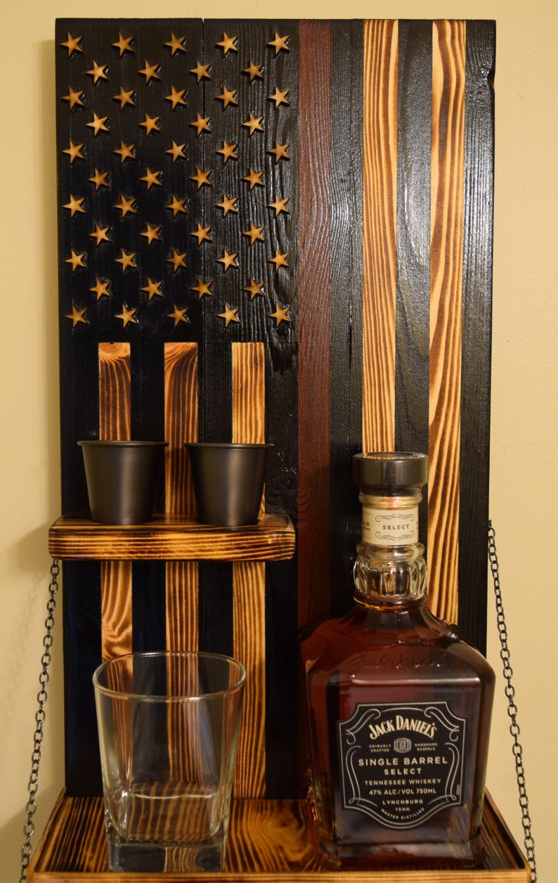 American Flag Whiskey Rack Black Wood Burnt and Red Line - Etsy