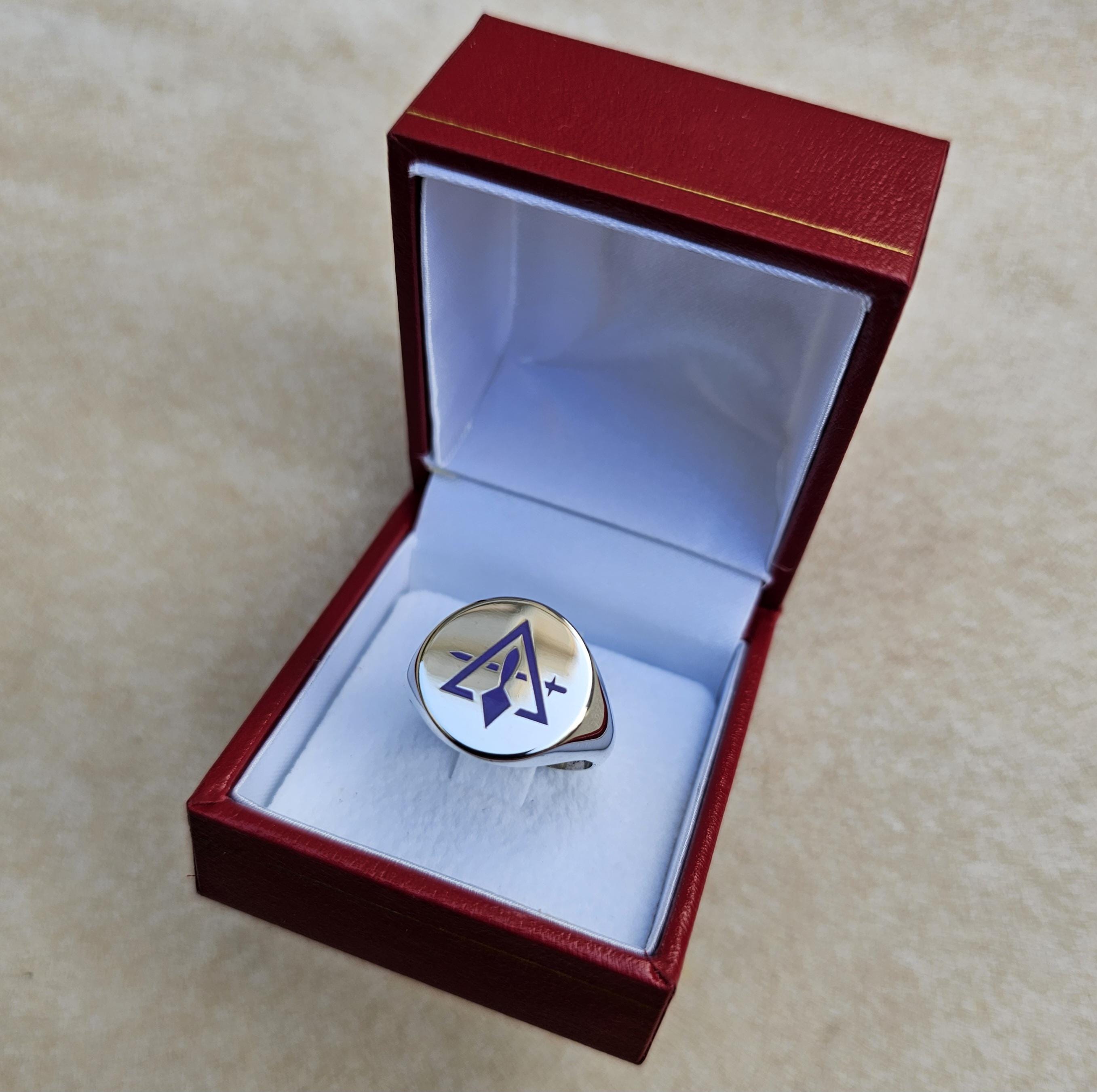 Cryptic Masonic Ring - Silver 925K With Purpule Enamel - Etsy