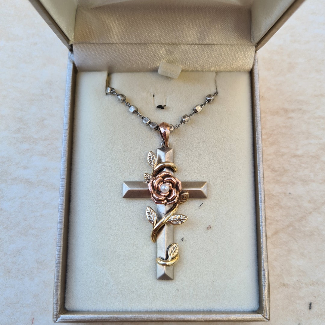 Rose on the Cross - 9K Gold - Etsy